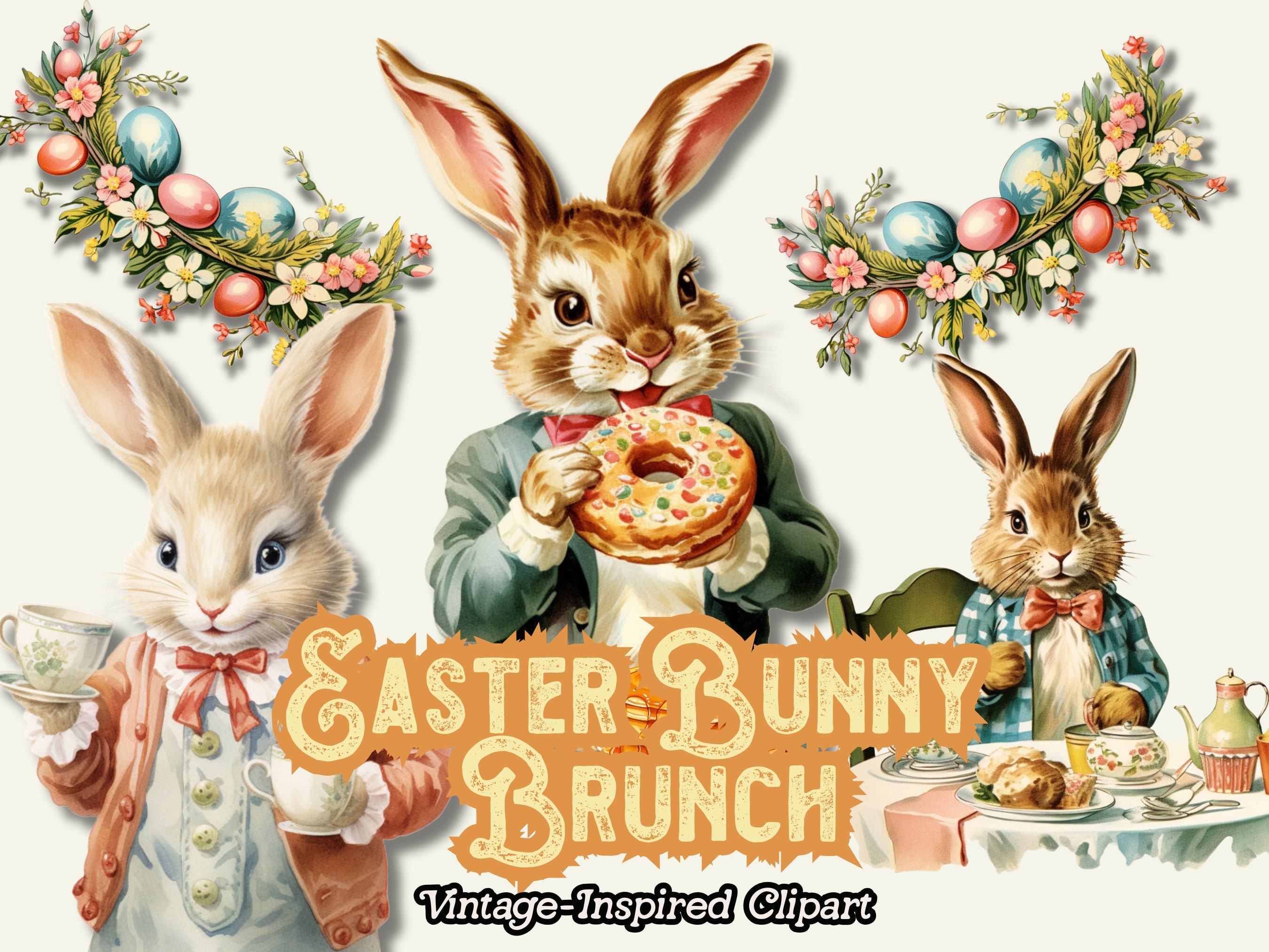 Easter Bunny Clipart, Easter Brunch Clipart, Breakfast Clipart, Easter ...