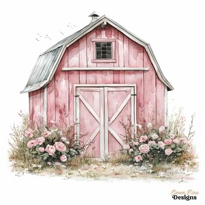 Pink Bow Farm Clipart, Baby Girl Shower Barns and Farm Animals, Country ...