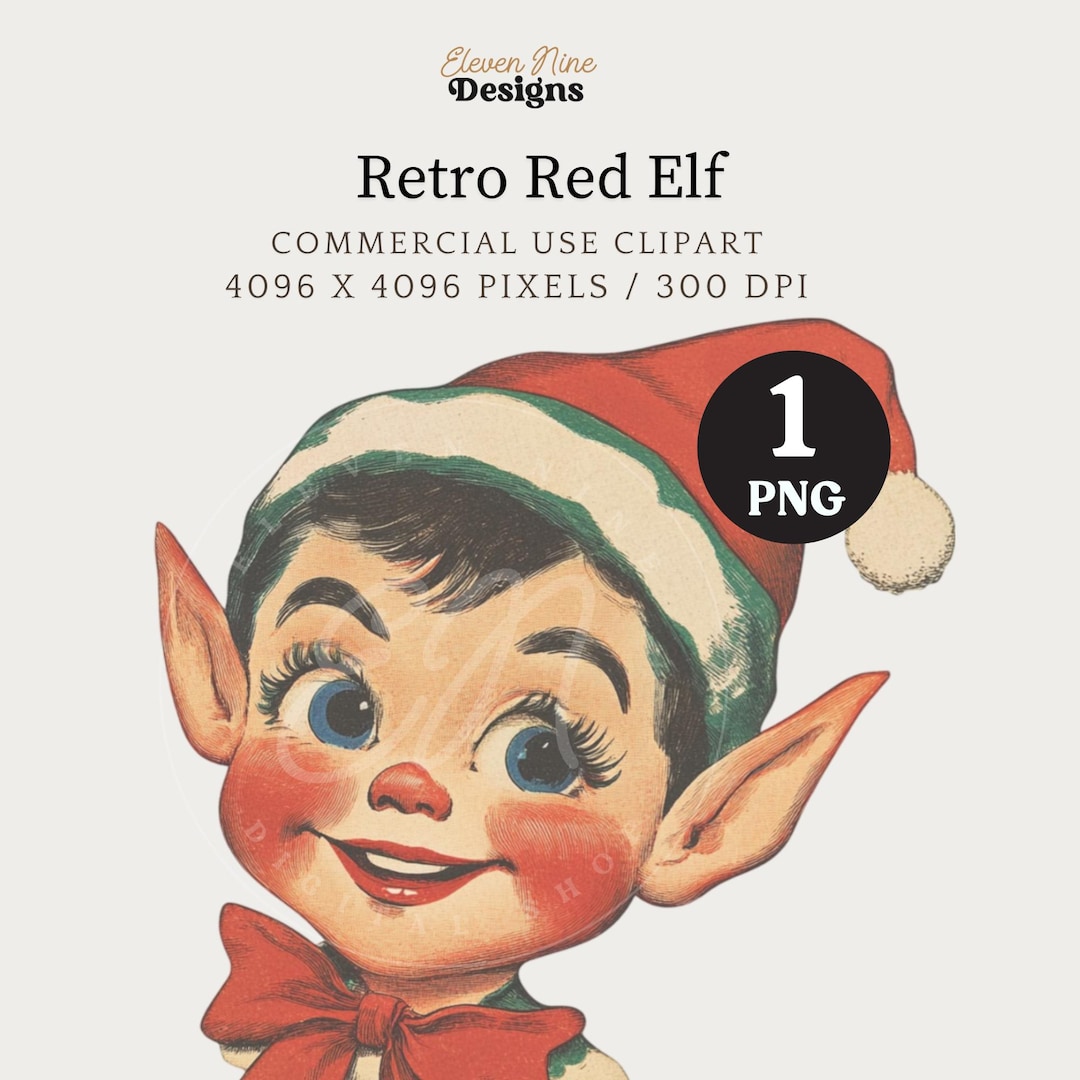 Retro Christmas Elf Clipart, Elf PNG, Retro Christmas PNG, Cute Elves ...