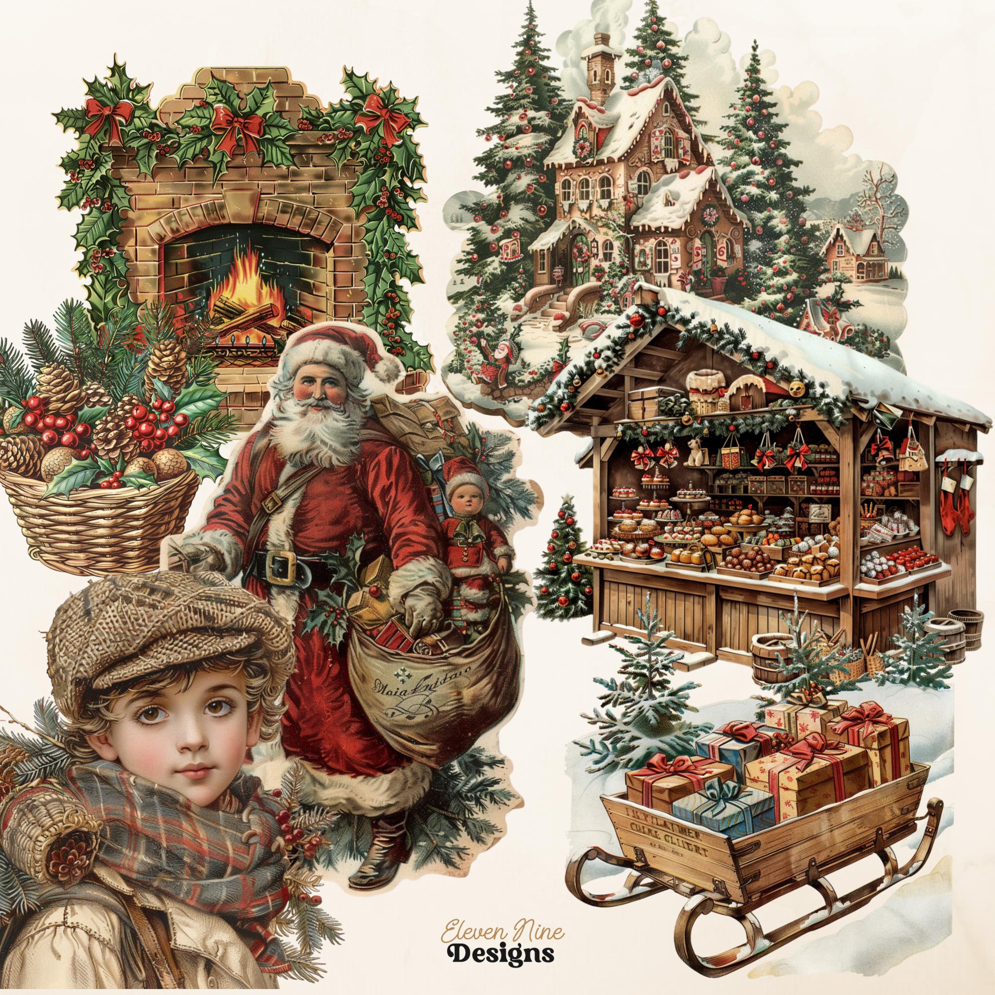 Victorian Christmas Clipart, Antique Vintage Christmas PNG Stickers ...