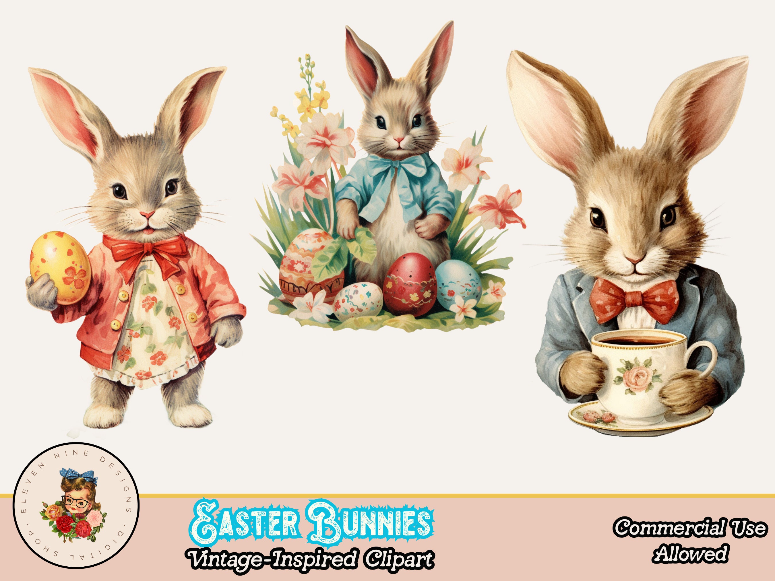 Easter Bunny PNG, Cute Easter Clipart, Easter Digital Download, Spring ...