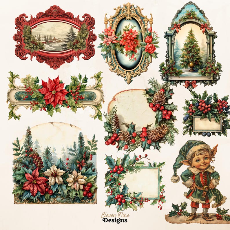 Victorian Christmas Clipart, Antique Vintage Christmas PNG Stickers ...