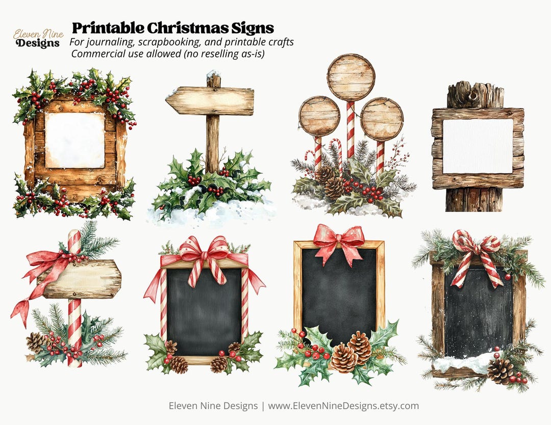 Printable Christmas Signs, Vintage Blank Sign Clipart, Holiday Frames ...