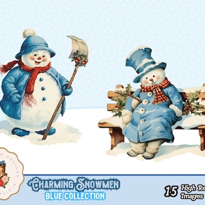 Cute Snowman Digital Clipart, Winter Snowmen Clipart PNG, Vintage ...