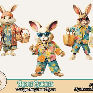 Retro Hippie Bunny Clipart, Hippie PNG, Retro 60's 70's Groovy Boho ...