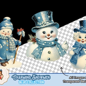Cute Snowman Digital Clipart, Winter Snowmen Clipart PNG, Vintage ...