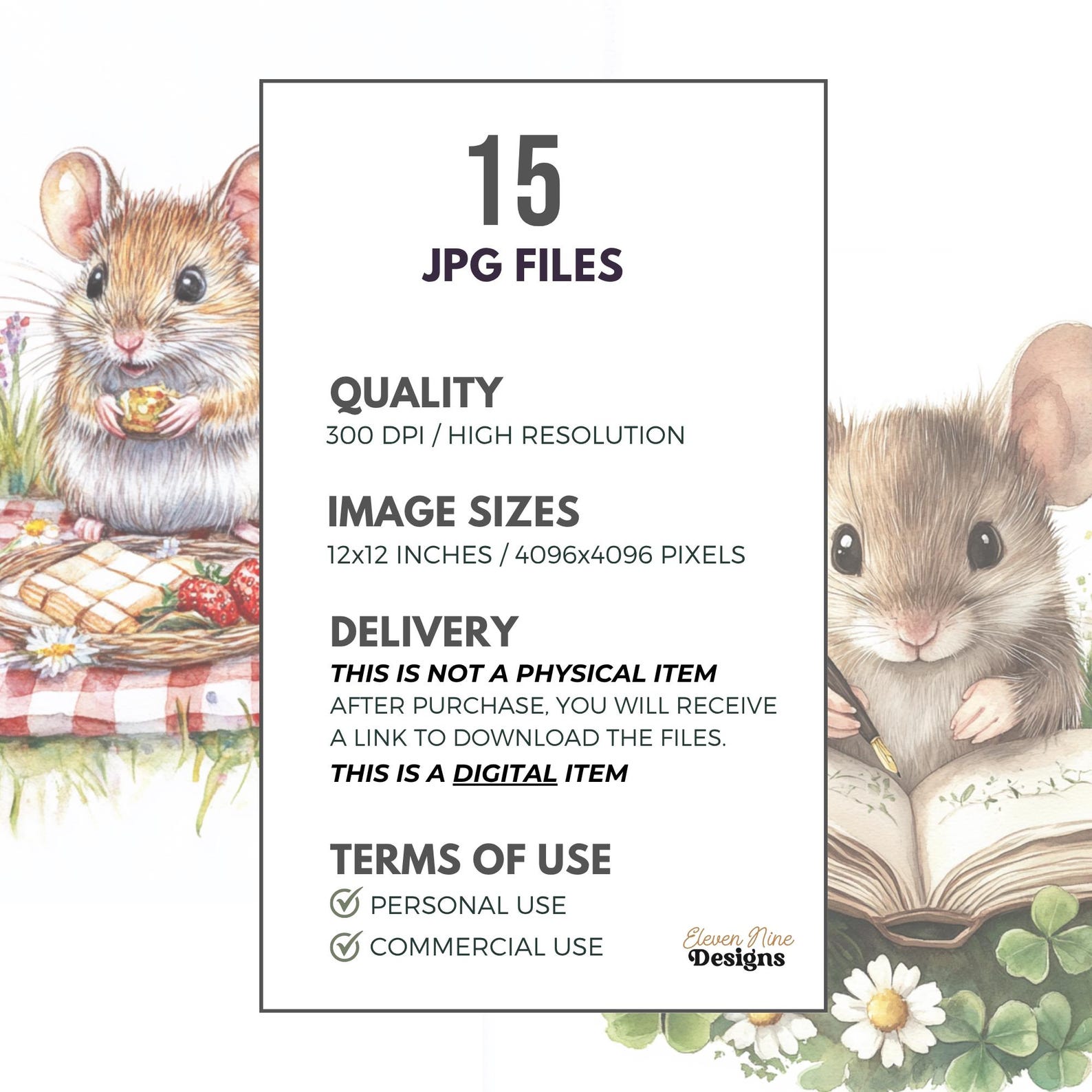 Spring Mice Clipart, Cute Mouse Illustrations, Floral Animal Art ...