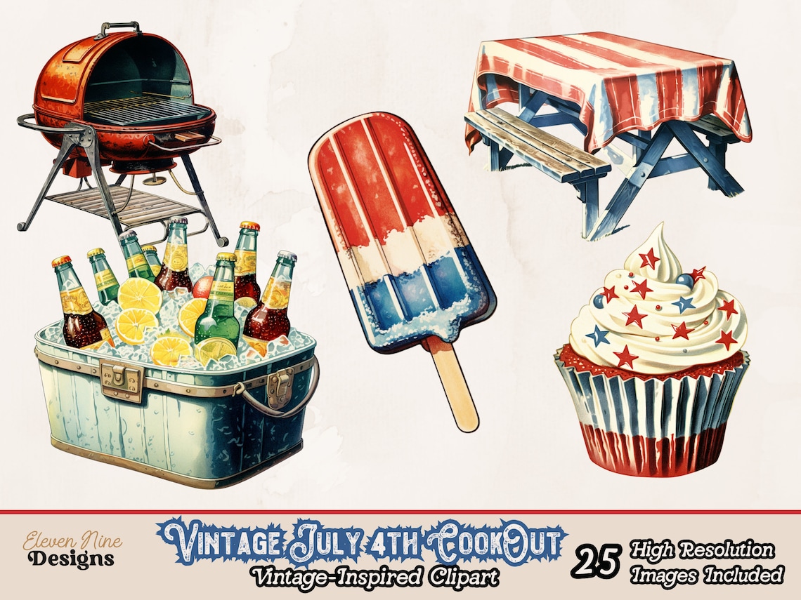 July 4th Clipart PNG, Fourth of July BBQ Cook Out Grill Clipart, Summer ...