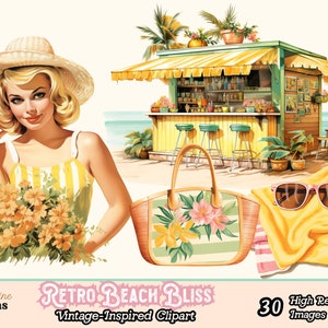 Retro Summer Clipart, Beach Clipart, Summer PNG, Pool Clipart, Retro ...