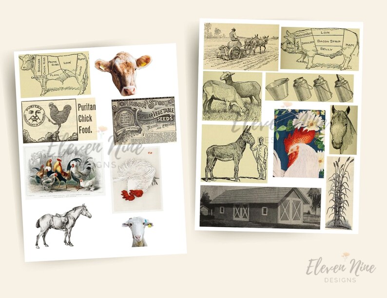 Digital Collage Sheet FarmVintage Farm CollageFarm | Etsy