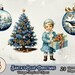 Blue Christmas Clipart, Vintage Blue Santa Christmas PNG, Blue Winter ...