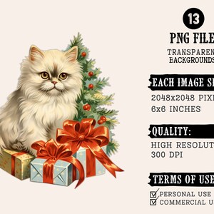 Christmas Cat Clipart, Kitten PNG, Vintage Christmas Clipart, Cute Cats ...