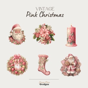 Pink Christmas Clipart, Vintage Pink Christmas PNG, Pink Winter Clipart ...