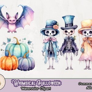 Watercolor Halloween Skeletons Clipart, Cute Halloween Clipart ...