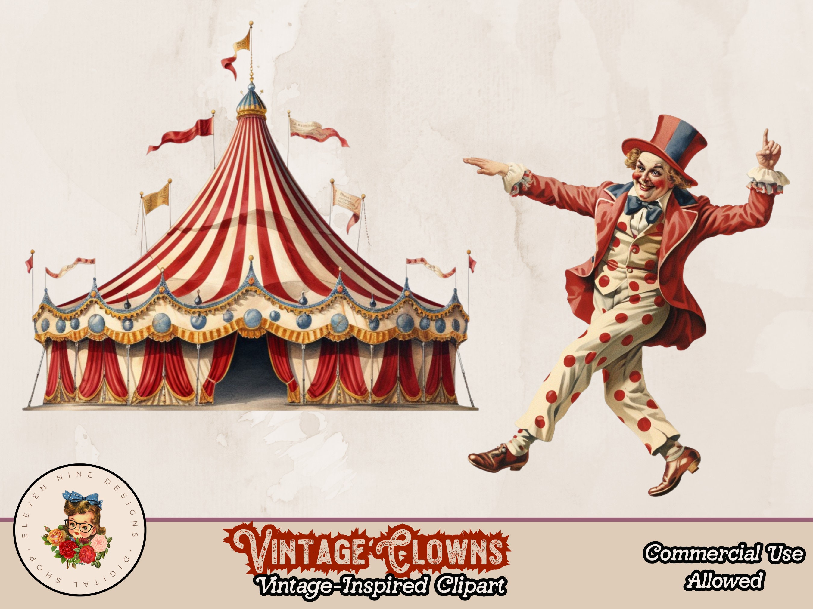 Vintage Clown PNG Clipart, Circus Digital Clipart, Carnival, Circus ...
