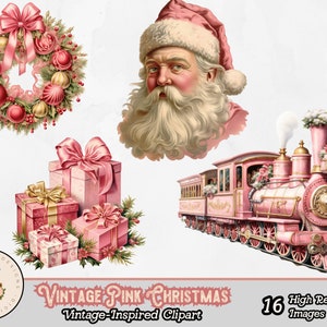 Pink Christmas Clipart, Vintage Pink Christmas PNG, Pink Winter Clipart ...