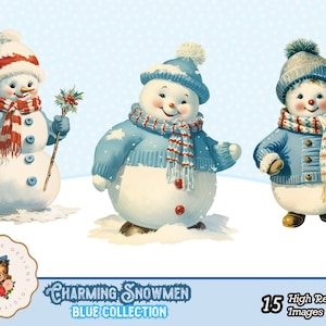 Cute Snowman Digital Clipart, Winter Snowmen Clipart PNG, Vintage ...