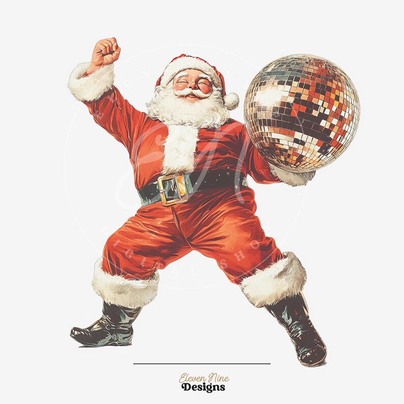 Disco Santa PNG, Dancing Santa Design, Cute Retro Santa Claus Clipart ...