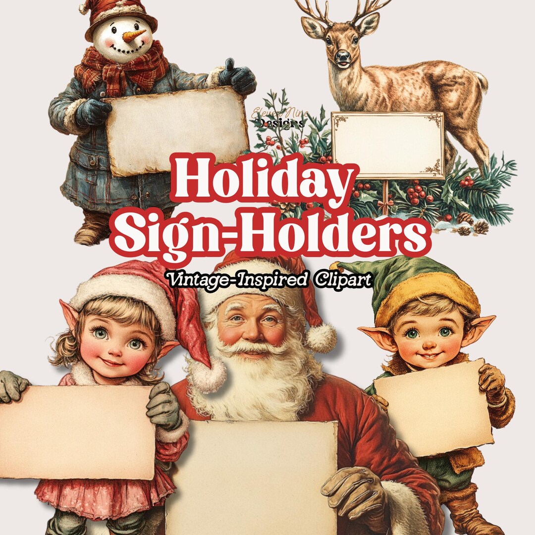 Christmas Blank Sign Clipart Set, Christmas Frame PNG, Retro Vintage ...