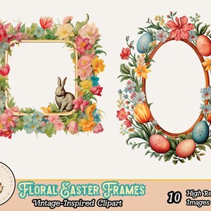 Floral Easter Frame Clipart, Easter Flowers PNG, Vintage Easter Clipart ...