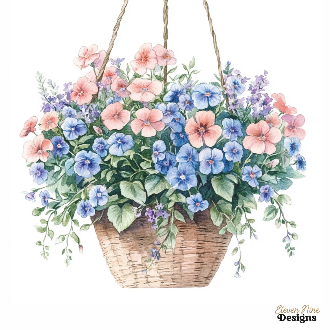 Hanging Flower Basket Clipart, Watercolor Floral Arrangements ...