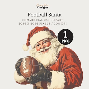 Football Santa PNG, Santa Sports Design, Cute Retro Santa Claus Clipart ...