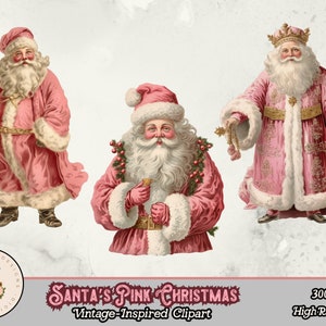 Pink Christmas Clipart, Vintage Pink Christmas PNG, Pink Winter Clipart ...