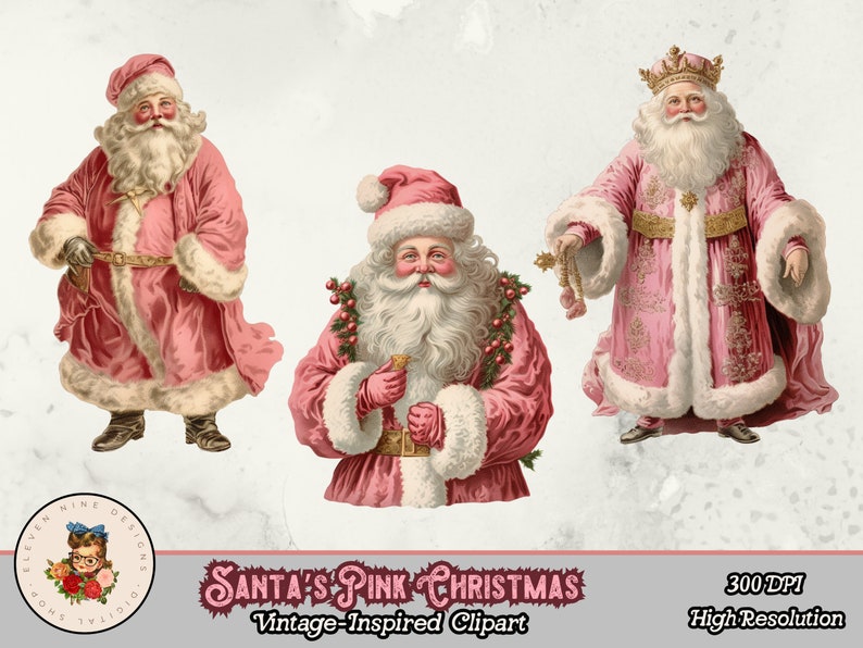 Pink Christmas Clipart, Vintage Pink Christmas PNG, Pink Winter Clipart ...