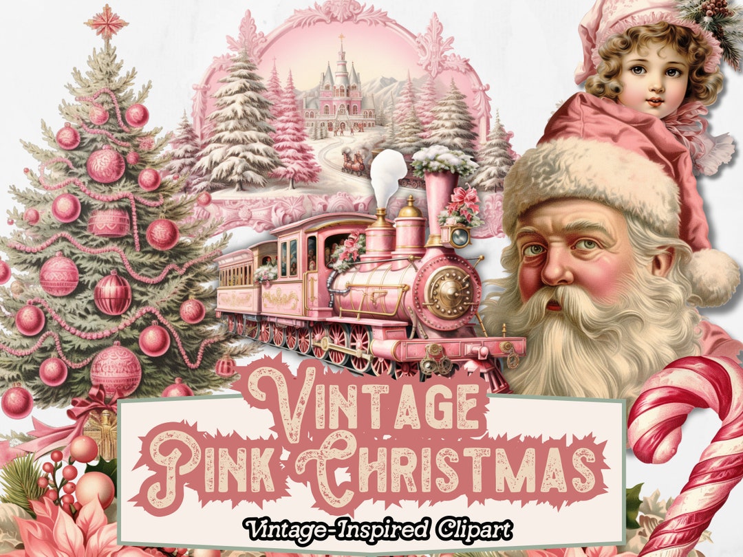 Pink Christmas Clipart, Vintage Pink Christmas PNG, Pink Winter Clipart ...