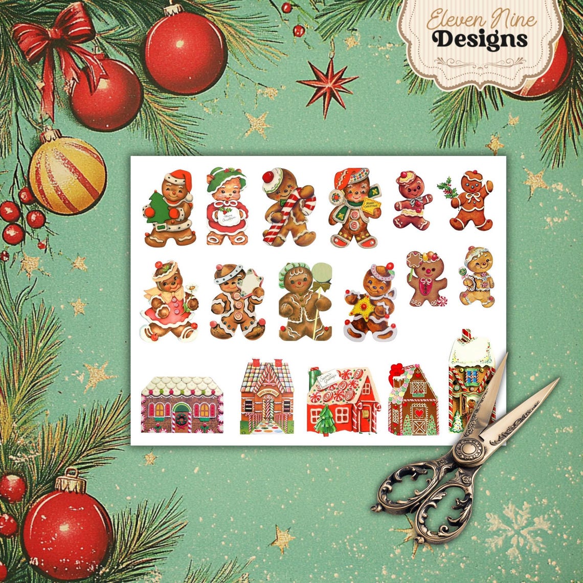 Gingerbread Printable, Printable Vintage Christmas, Digital Ephemera ...