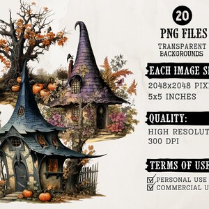 Witch House Clipart, Witches PNG, Halloween Haunted House, Vintage ...