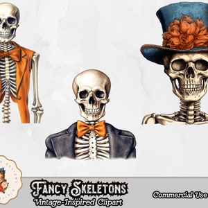 Halloween Skeletons Clipart, Skull Halloween Clipart, Fancy Skeleton ...