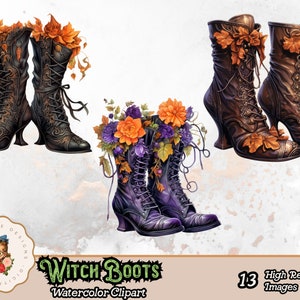 Halloween Witch Boots Clipart, Witch Boots PNG, Watercolor Gothic Witch ...
