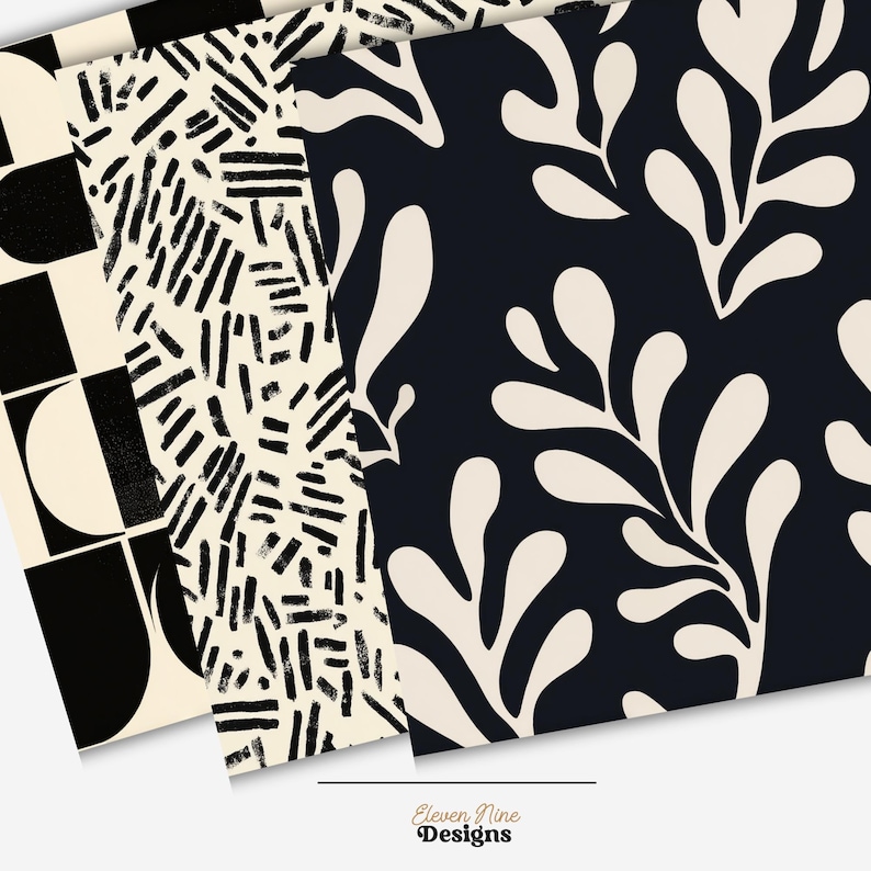 Abstract Black and Cream Seamless Patterns, Modern Minimal Digital ...