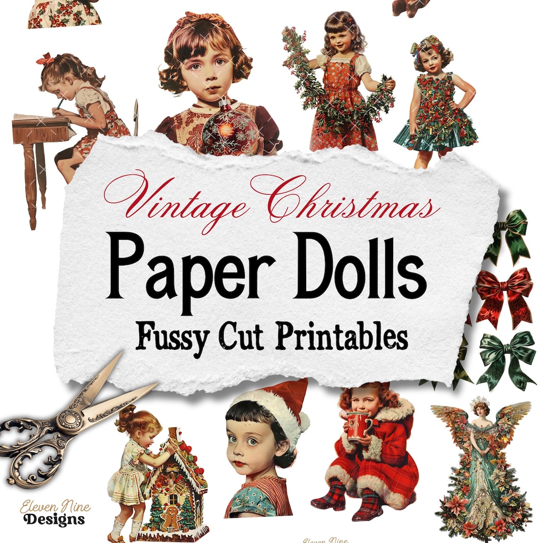 Printable Christmas Paper Dolls, Vintage Whimsical Children, Digital ...