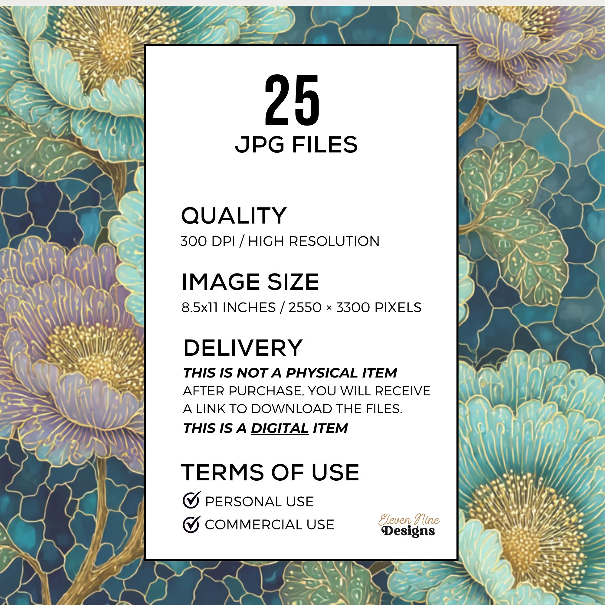 Blue Green Floral Digital Paper | Stained Glass Wildflowers Scrapbook ...