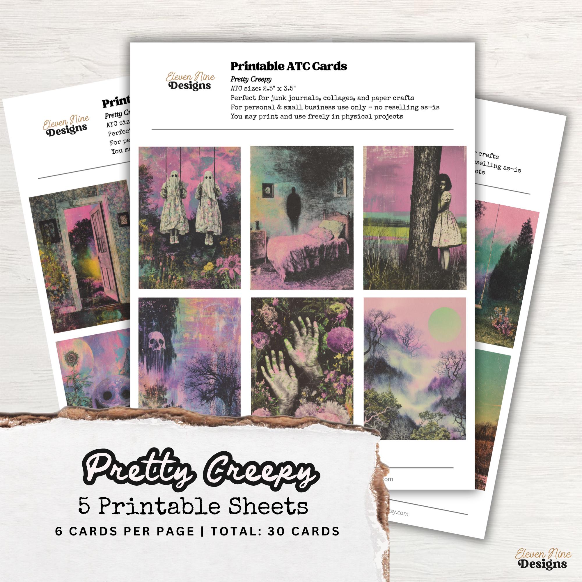 Pretty Creepy Printable ATC Cards, Pastel Gothic Junk Journal Ephemera ...