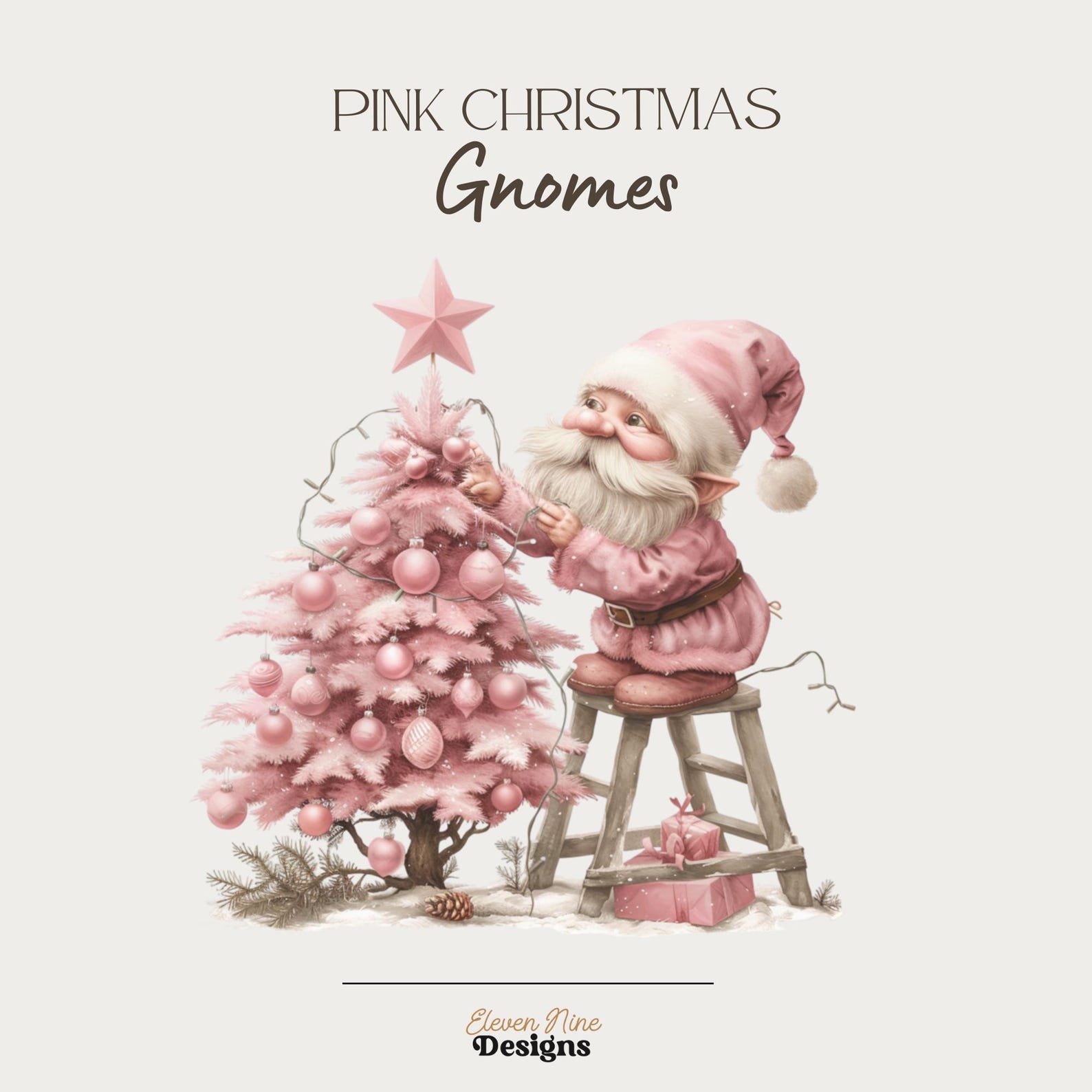 Pink Christmas Gnome Clipart, PNG Holiday Gnomes | Vintage-inspired ...