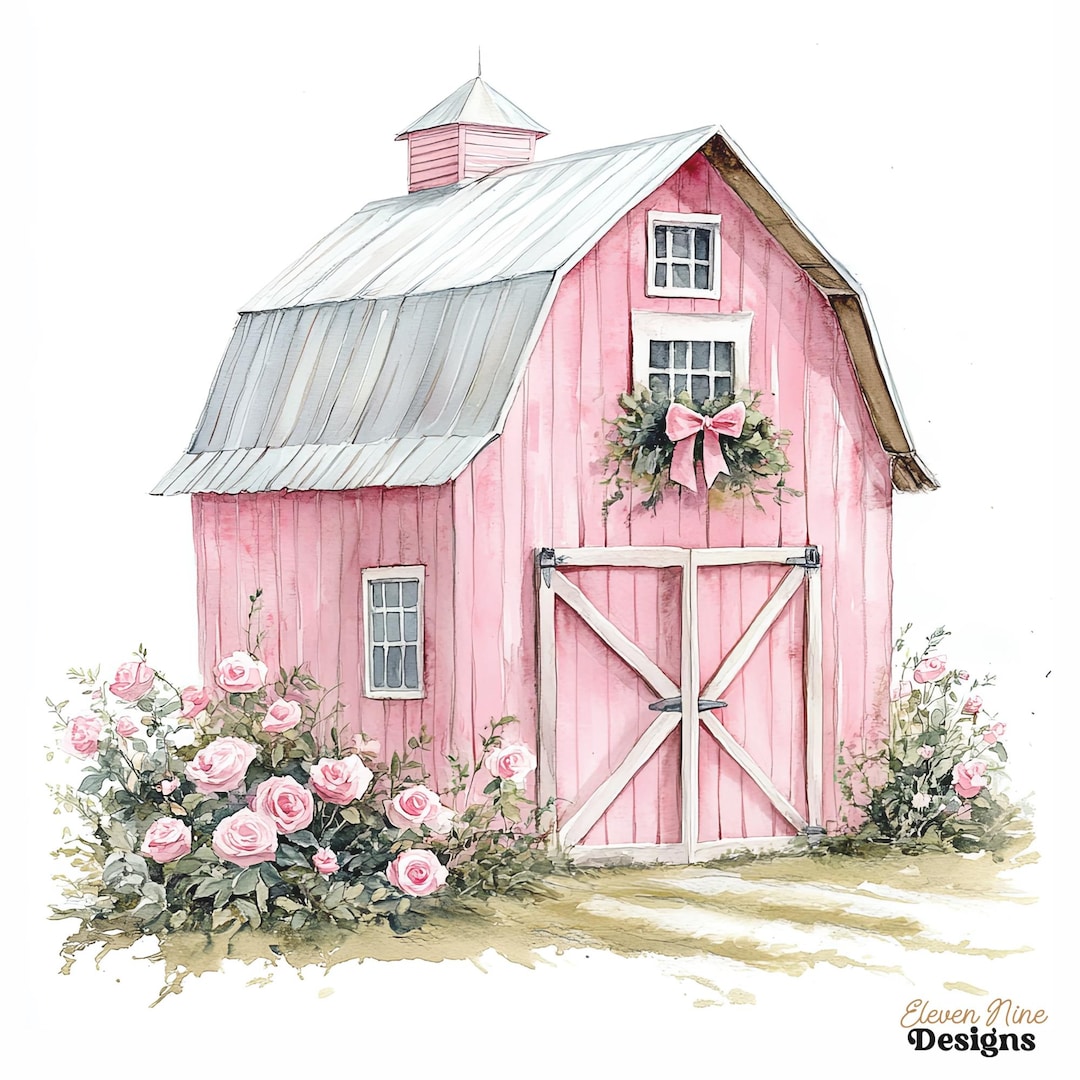 Pink Bow Farm Clipart, Baby Girl Shower Barns and Farm Animals, Country ...