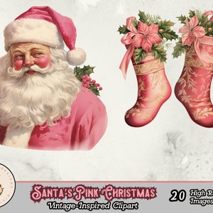 Pink Christmas Clipart, Vintage Pink Christmas PNG, Pink Winter Clipart ...
