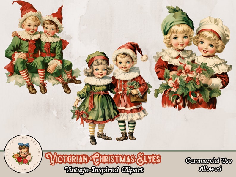 Christmas Elf Clipart PNG, Vintage Victorian Christmas Clipart, Elves ...