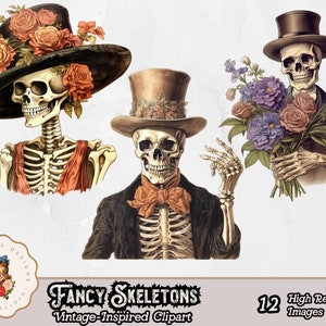 Halloween Skeletons Clipart, Skull Halloween Clipart, Fancy Skeleton ...