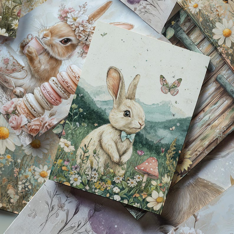 Neutral Spring Bunny Digital Paper Pack – 30 8.5x11” Jpgs, Vintage ...