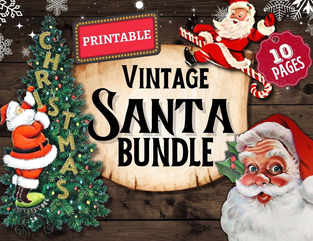 Christmas Digital Collage Sheets, Printable Vintage Christmas Santa ...