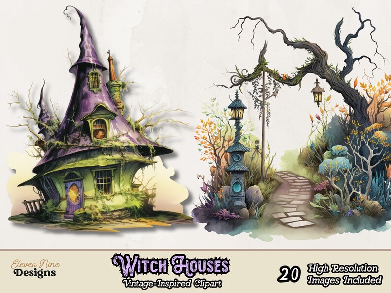 Witch House Clipart, Witches PNG, Halloween Haunted House, Vintage ...