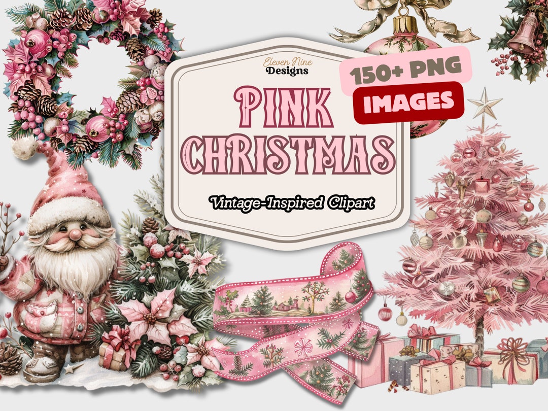 Pink Christmas Clipart Bundle | 150+ Vintage Holiday Pngs | Retro Pink ...