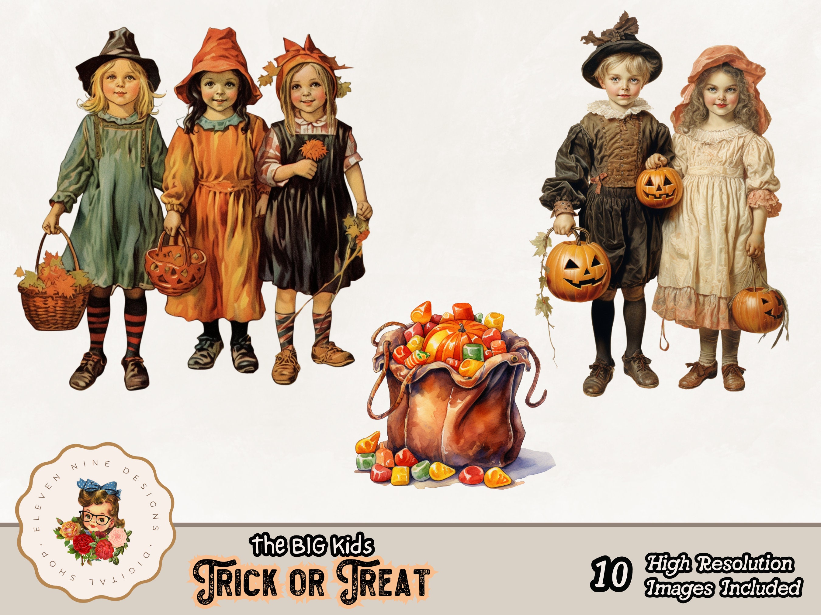 Vintage Halloween Clipart, Cute Halloween PNG, Trick or Treat ...