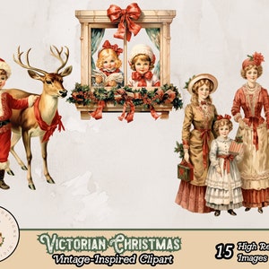 Vintage Victorian Christmas Clipart PNG, Victorian Clipart, Vintage ...