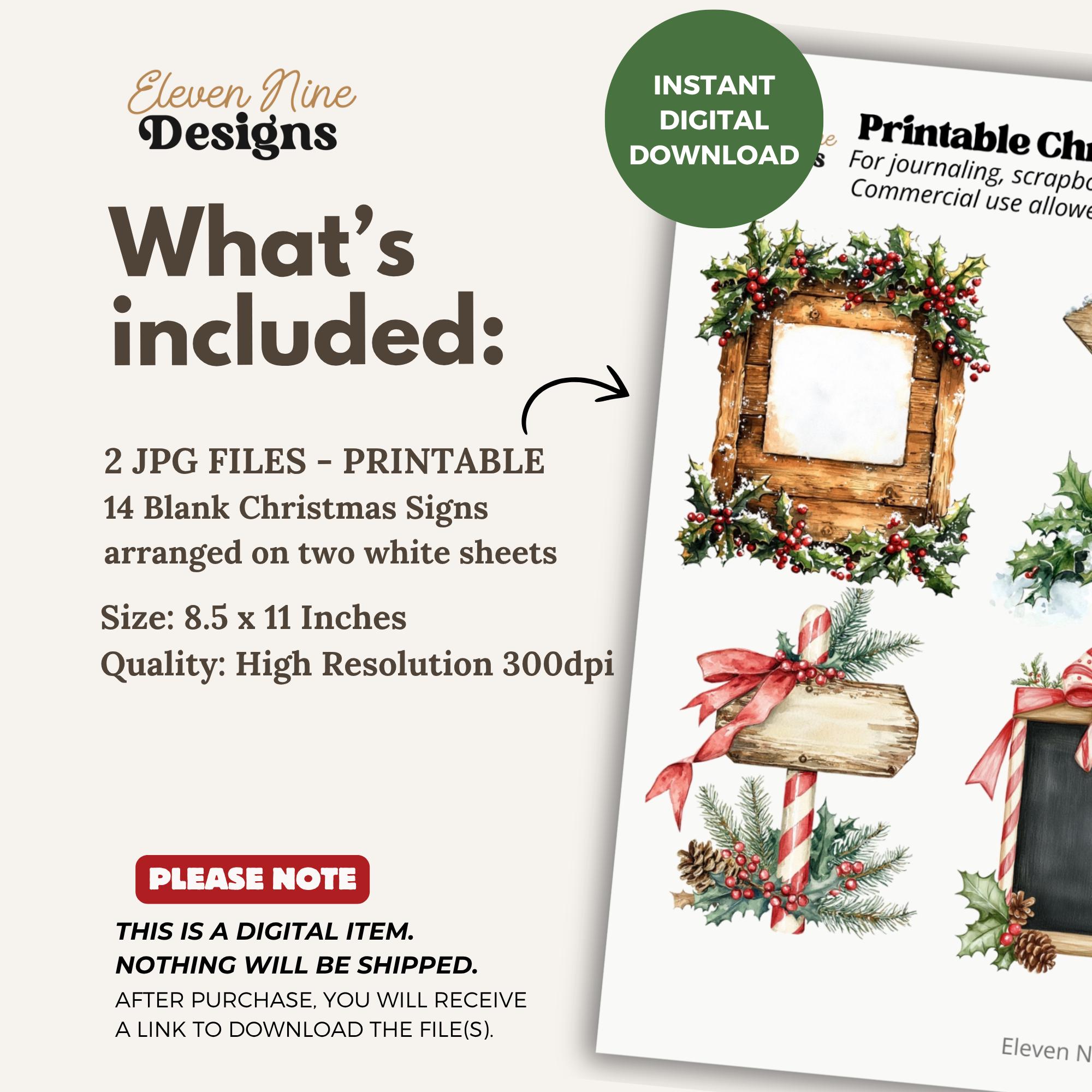 Printable Christmas Signs, Vintage Blank Sign Clipart, Holiday Frames ...