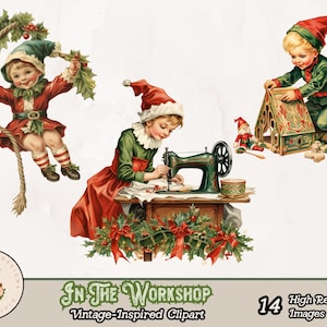 Christmas Elf Clipart PNG, Vintage Christmas Clipart, Elf Design, Elves ...